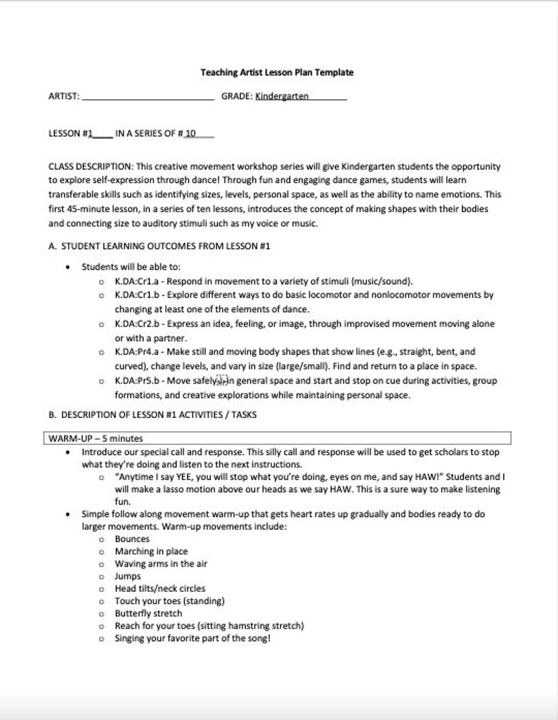 Creative Dance Lesson for Kindergarten - Etsy