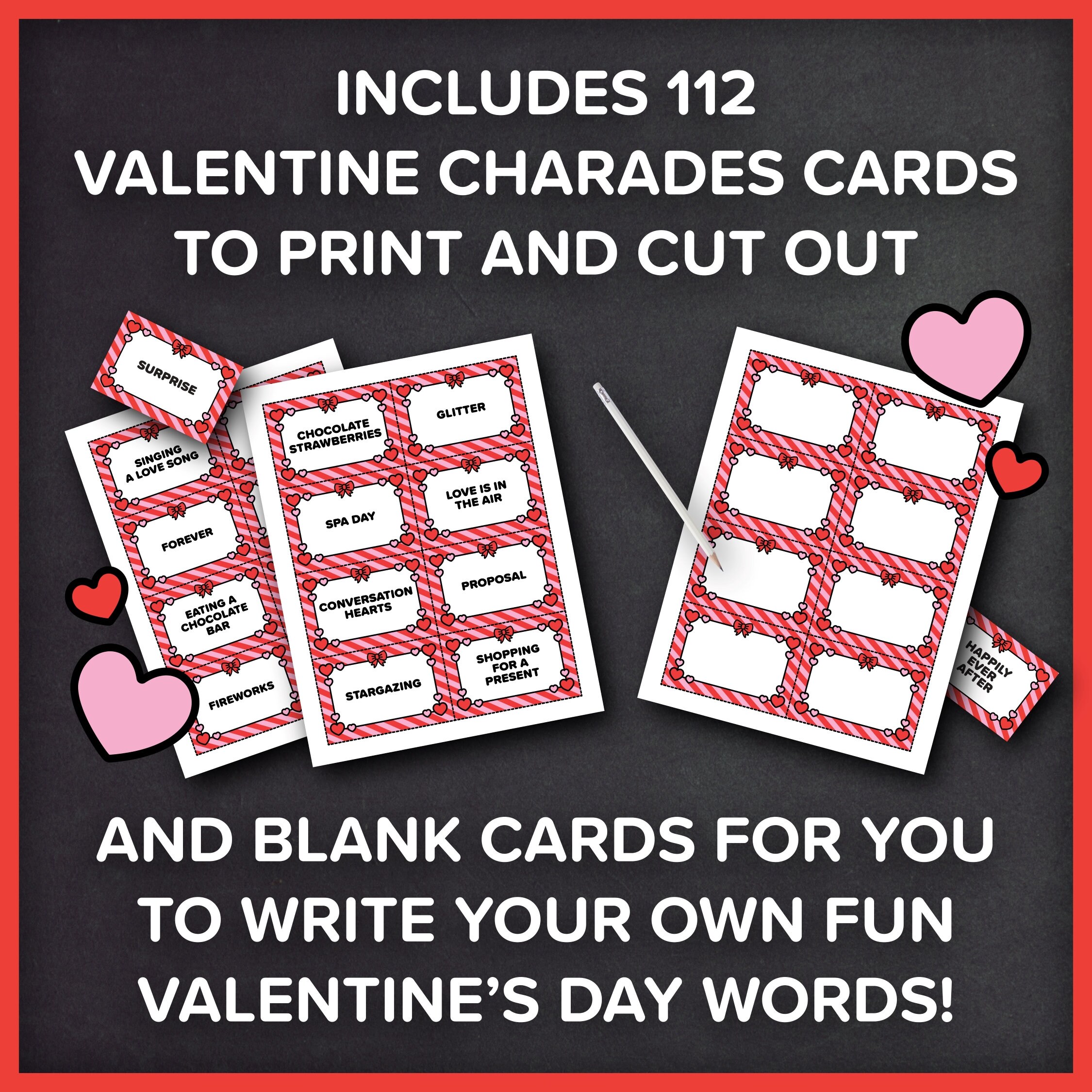 Valentine Charades Game Printable | 112 Valentine’s Day Charades Cards ...
