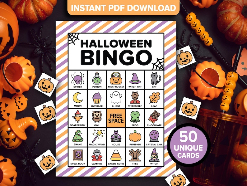 50 Halloween Bingo Cards: Printable Party Game (digital Download) - Etsy