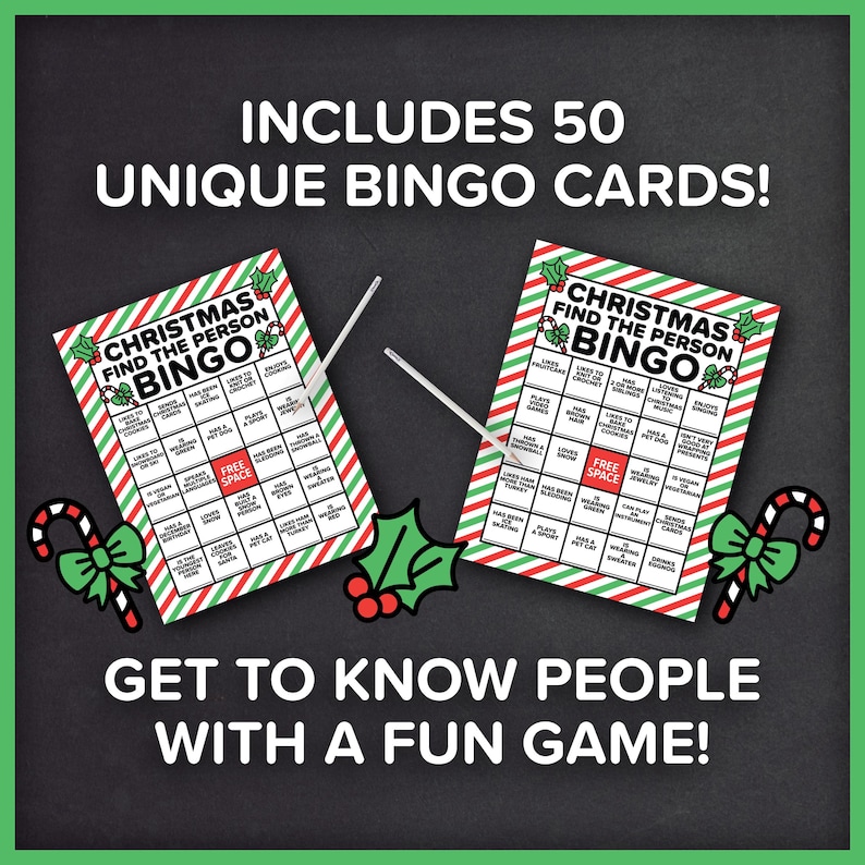 50 Christmas Find the Person Bingo Cards Printable | Holiday Bingo Get ...