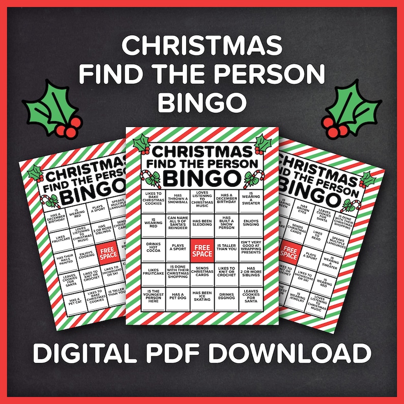 50 Christmas Find the Person Bingo Cards Printable | Holiday Bingo Get ...