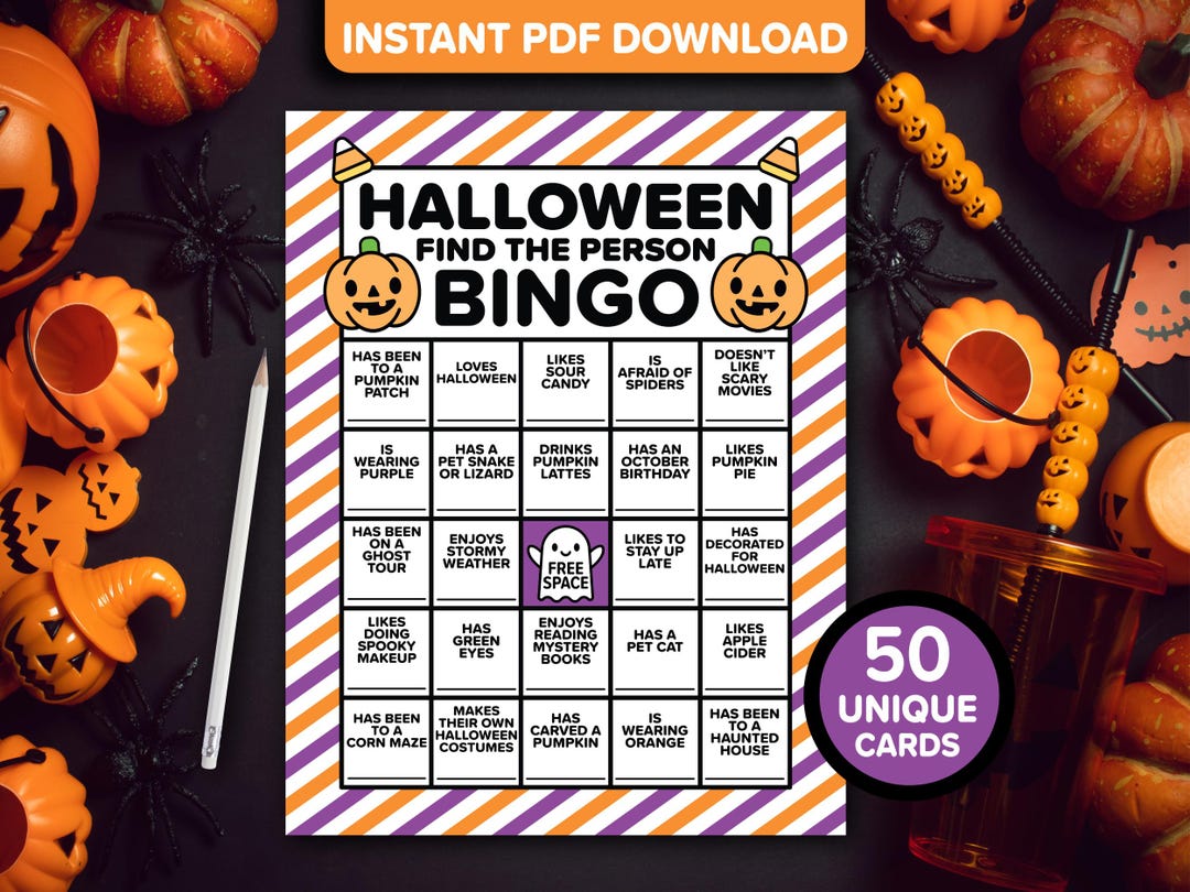 50 Halloween Find the Person Bingo Cards Printable | Spooky Bingo Get ...