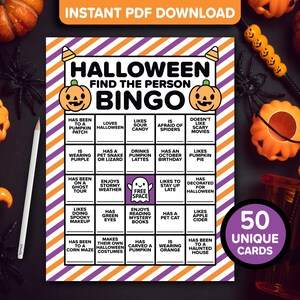 50 Halloween Find the Person Bingo Cards Printable | Spooky Bingo Get ...