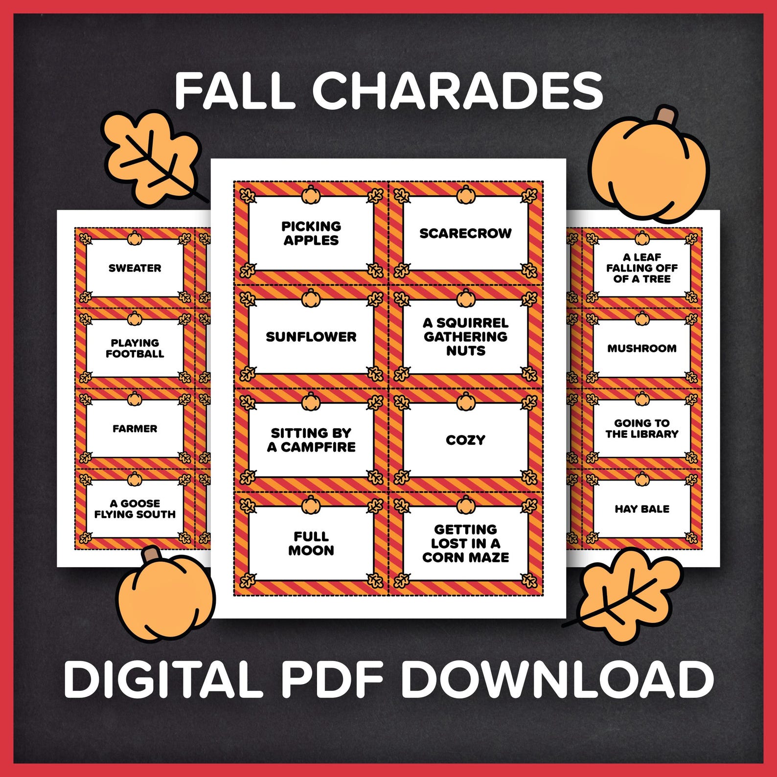 Fall Charades Game Printable | 112 Fall Charades Cards Digital Download ...