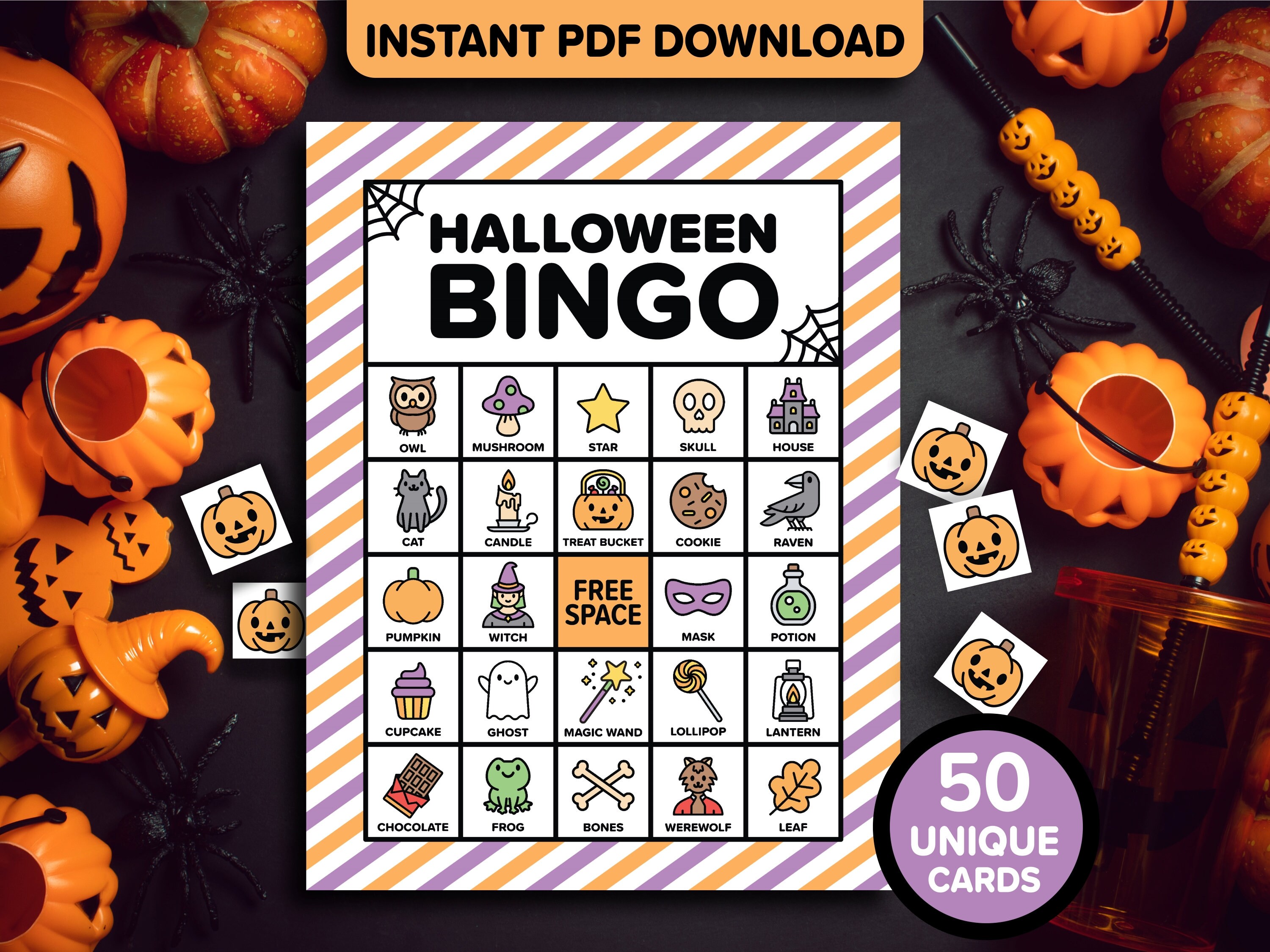 50 Halloween Bingo Cards Printable Halloween Bingo Game Digital ...