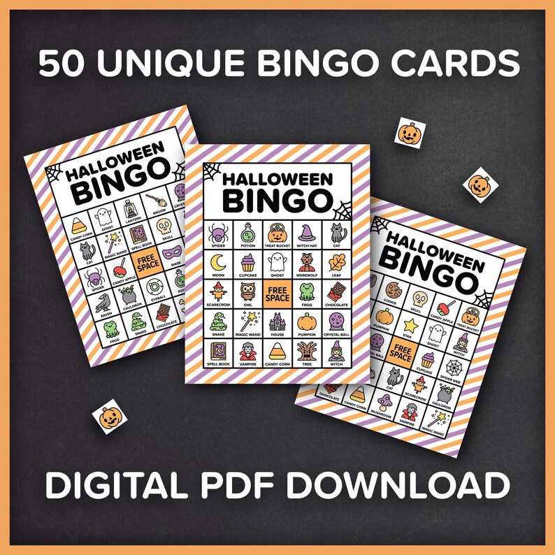 50 Halloween Bingo Cards Printable | Halloween Bingo Game Digital ...
