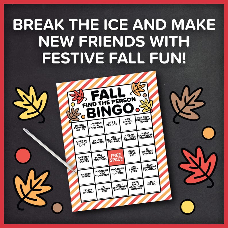 50 Fall Find the Person Bingo Cards Printable | Fall Bingo Get to Know ...