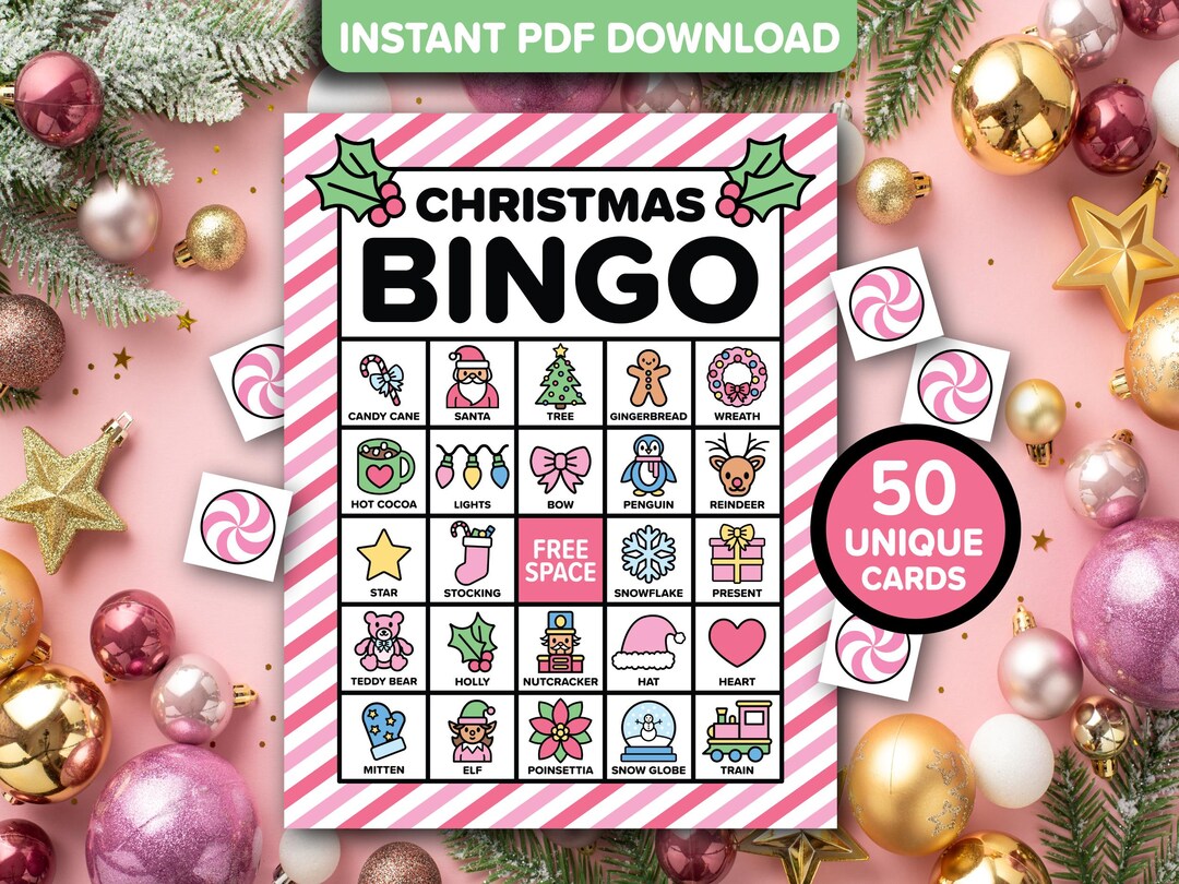 Christmas Bingo Game: 50 Pastel Cards, Winter Family Activity (digital ...