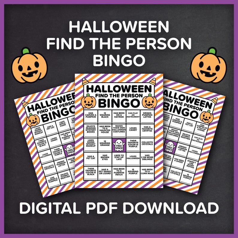 50 Halloween Find the Person Bingo Cards Printable | Spooky Bingo Get ...