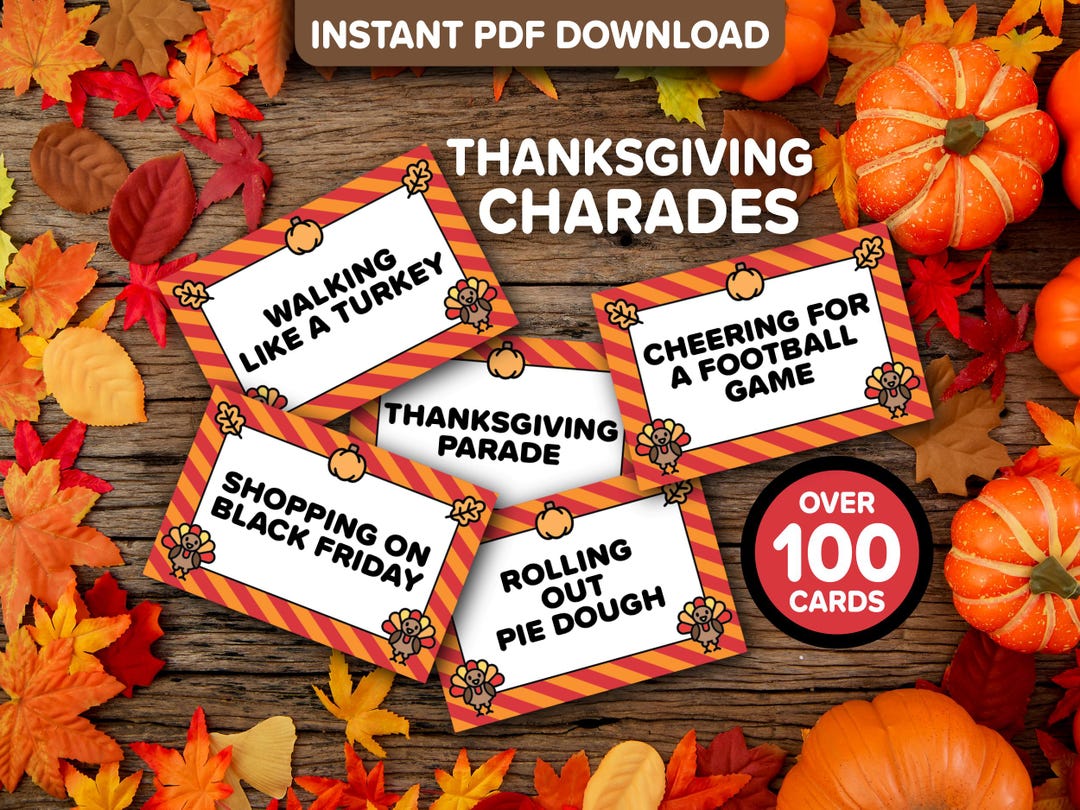 Thanksgiving Charades Game Printable | 112 Charades Cards Digital ...