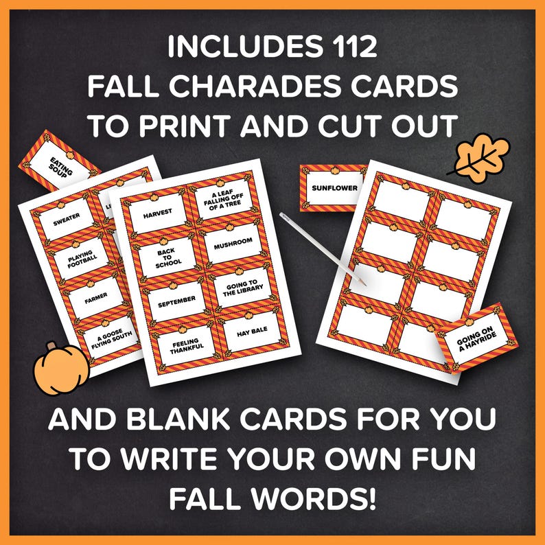 Fall Charades Game Printable 112 Fall Charades Cards Digital Download ...