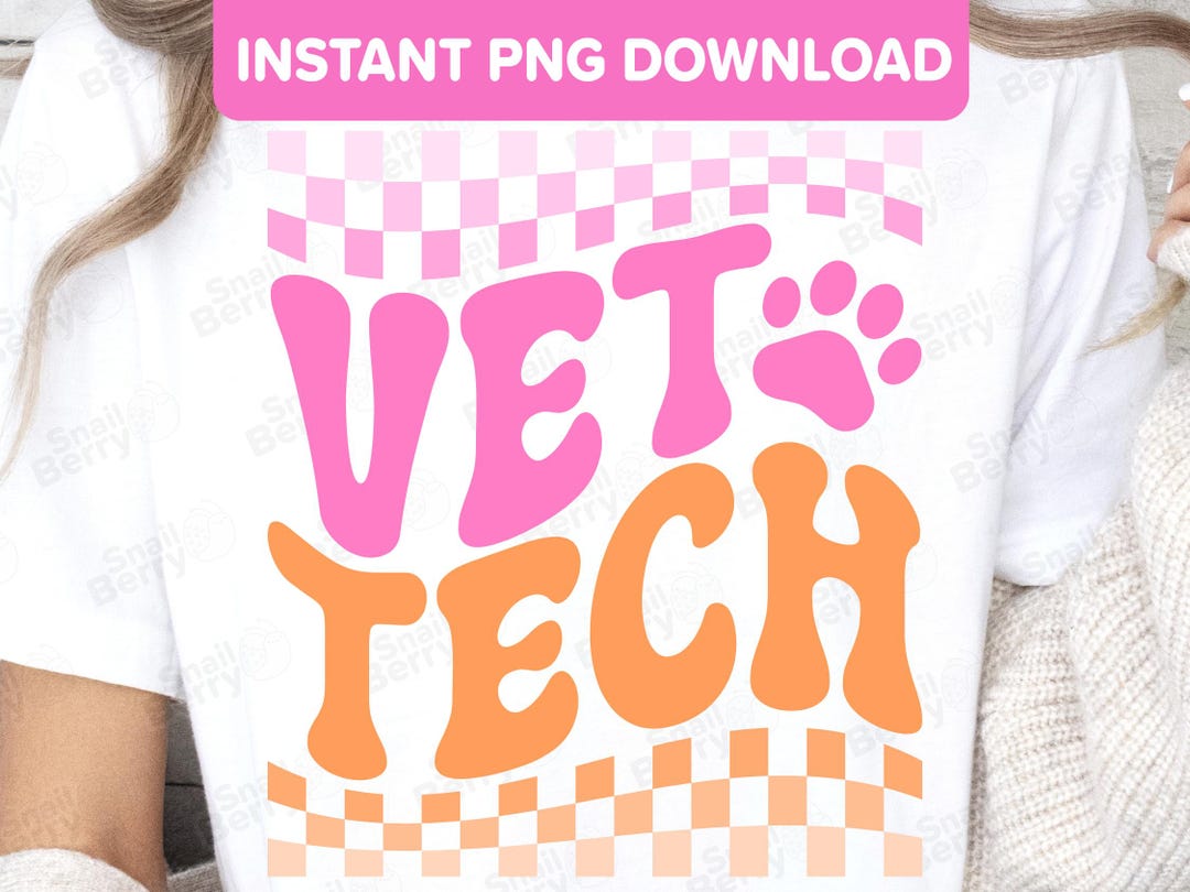 Vet Tech Paw Print Veterinarian PNG Digital Download - Cute Retro Pink ...