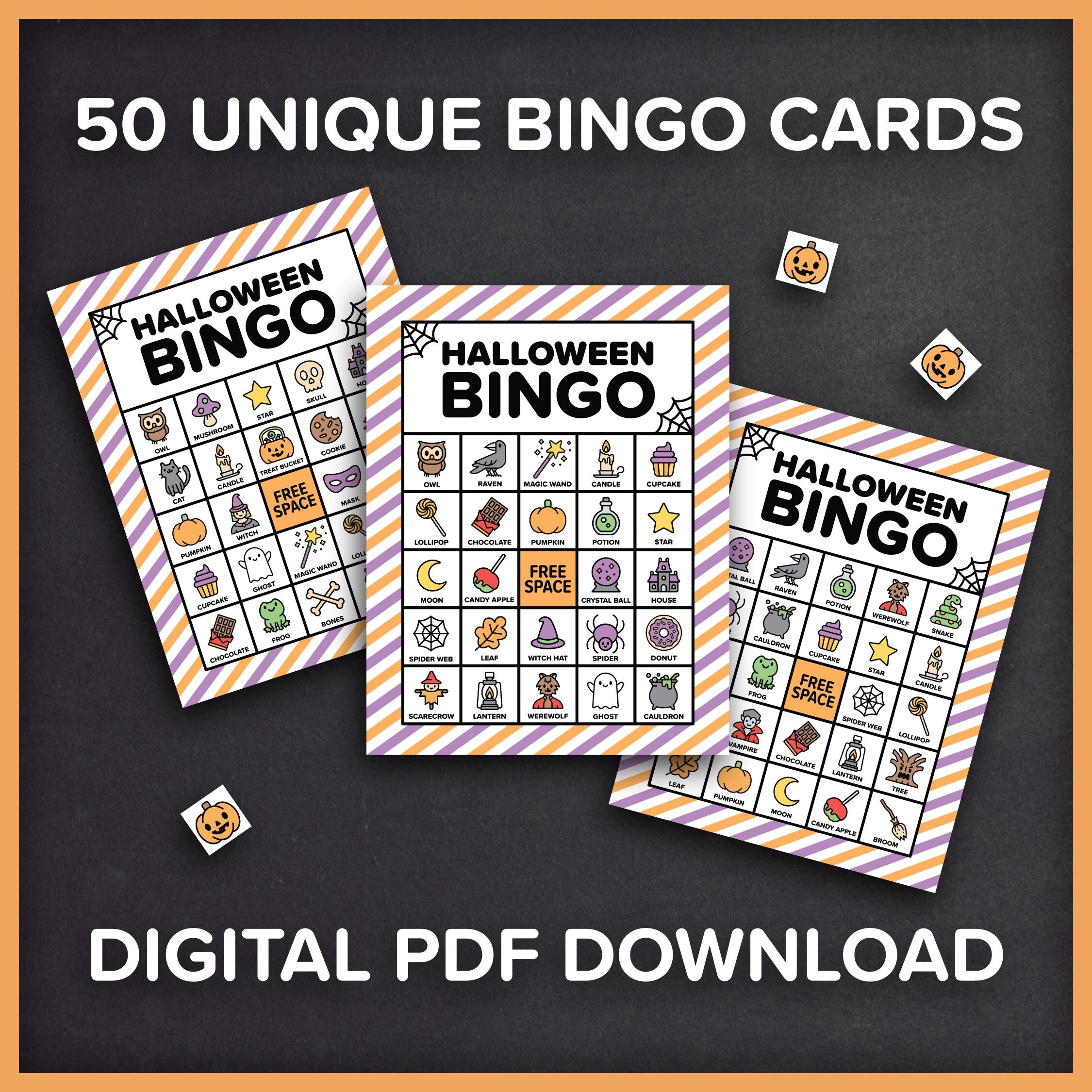 50 Halloween Bingo Cards Printable Halloween Bingo Game Digital ...