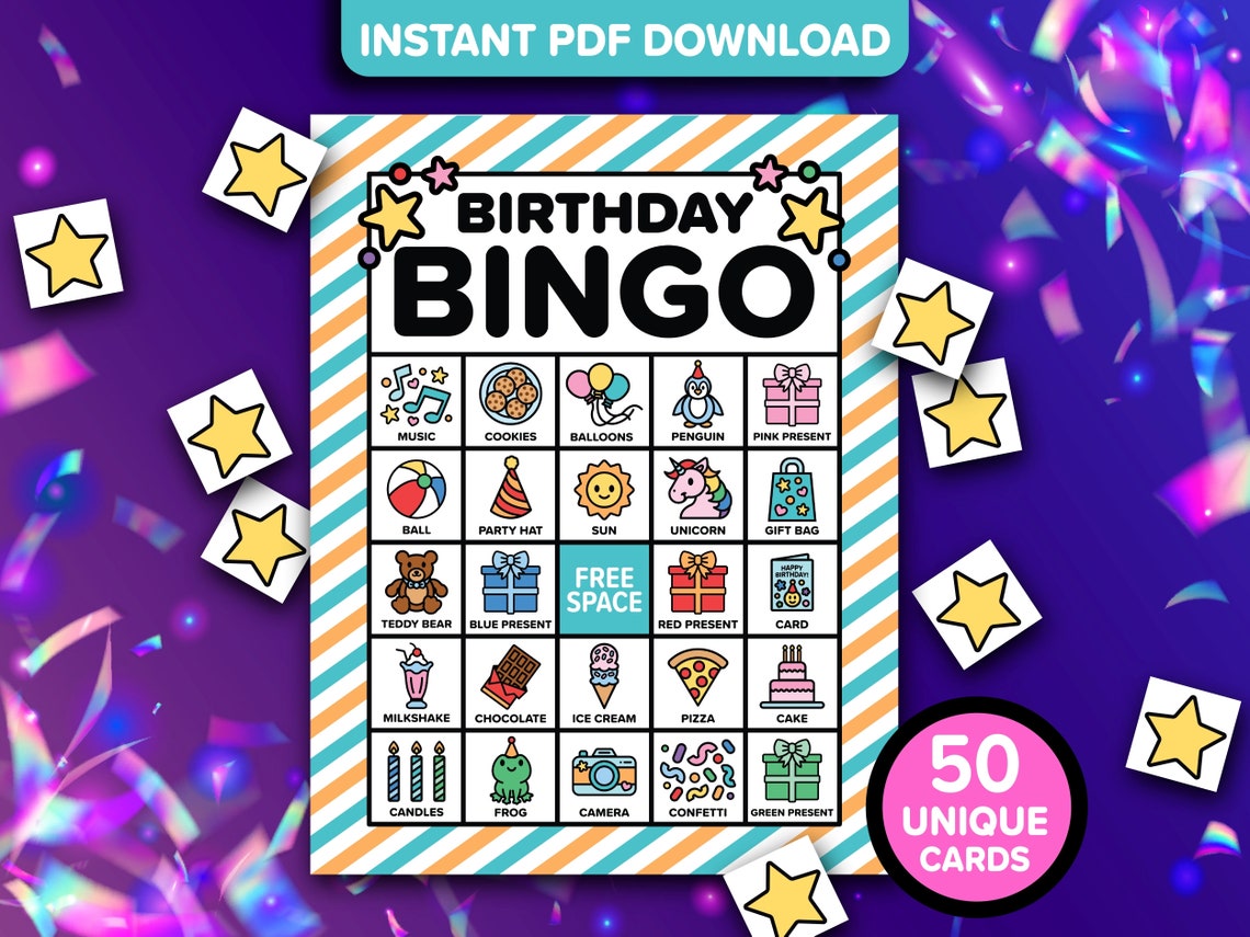 50 Birthday Bingo Cards Printable | Birthday Bingo Game Digital ...
