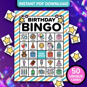 50 Birthday Bingo Cards Printable | Birthday Bingo Game Digital ...