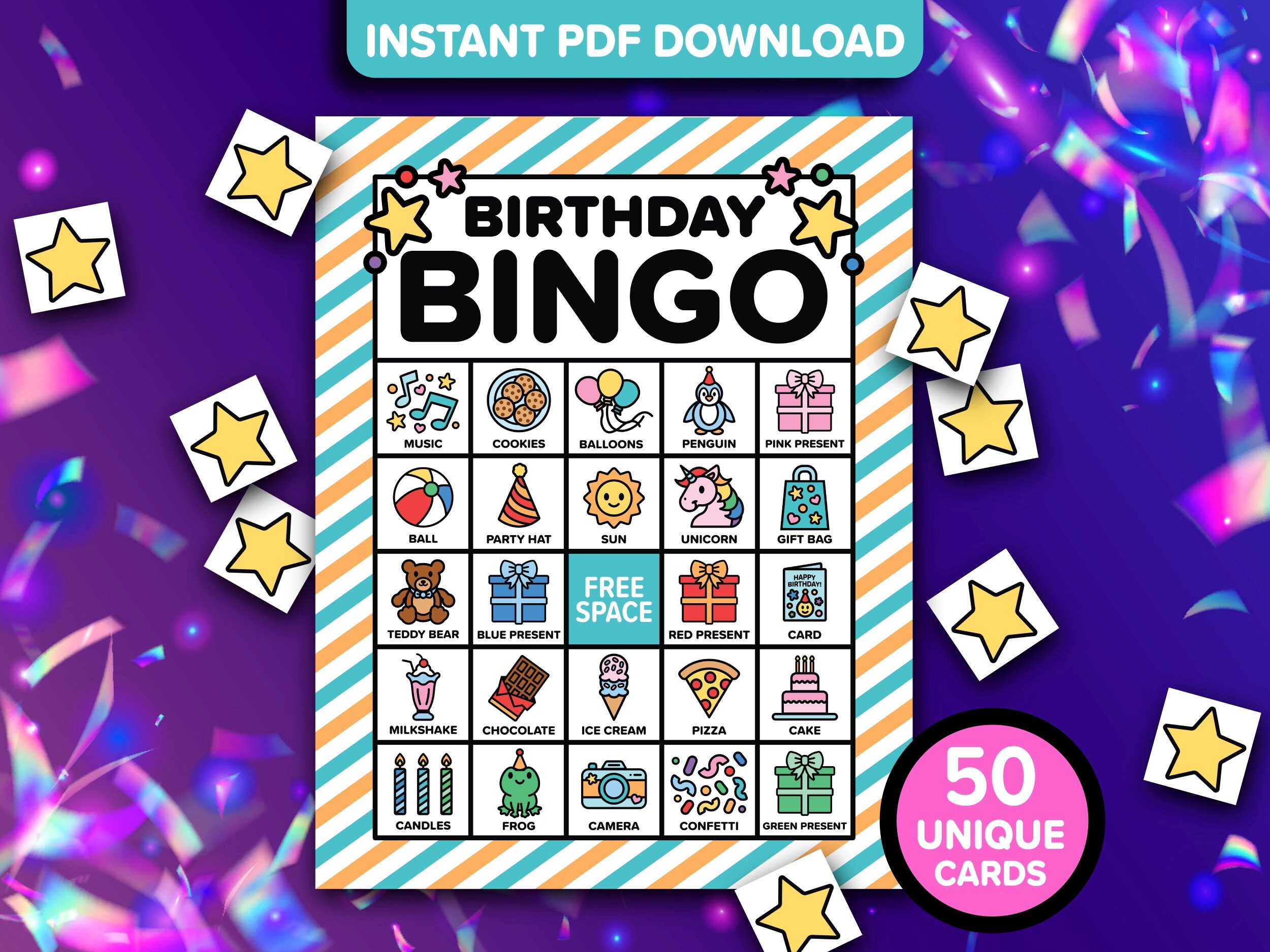 50 Birthday Bingo Cards Printable | Birthday Bingo Game Digital ...