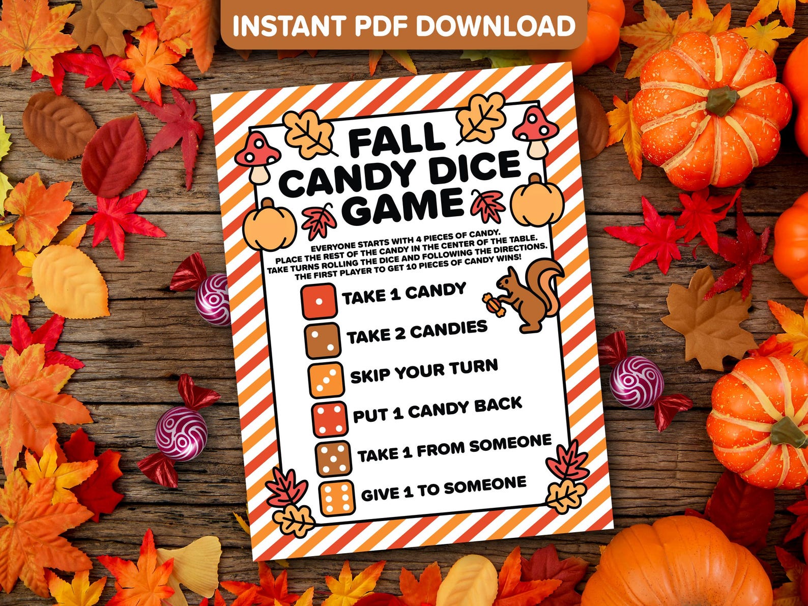 Fall Candy Dice Game Printable | Fall Candy Dice Game Digital Download ...