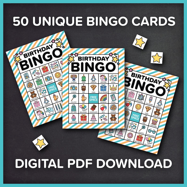 50 Birthday Bingo Cards Printable | Birthday Bingo Game Digital ...