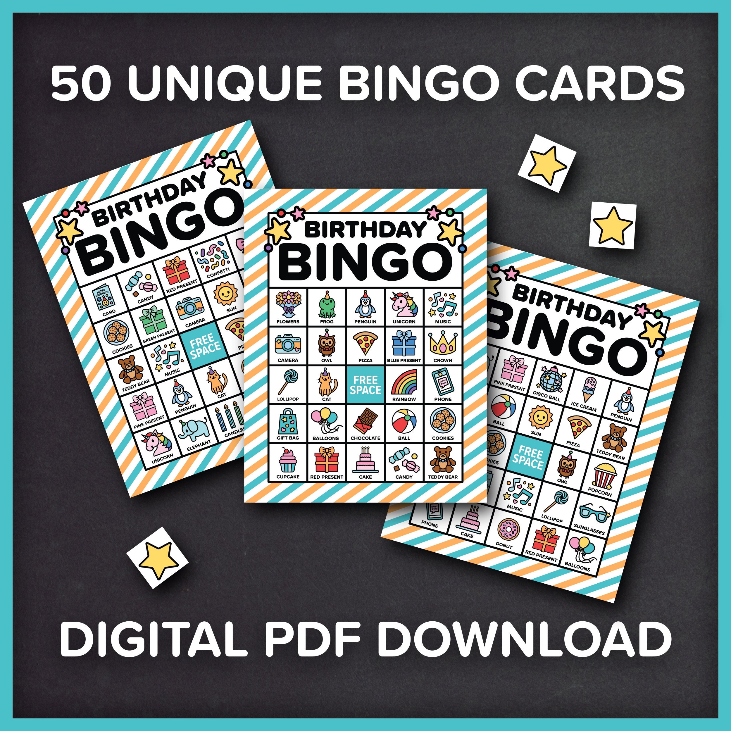 50 Birthday Bingo Cards Printable | Birthday Bingo Game Digital ...
