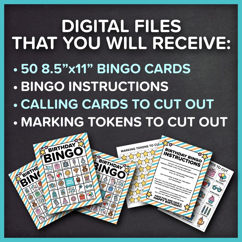 50 Birthday Bingo Cards Printable | Birthday Bingo Game Digital ...