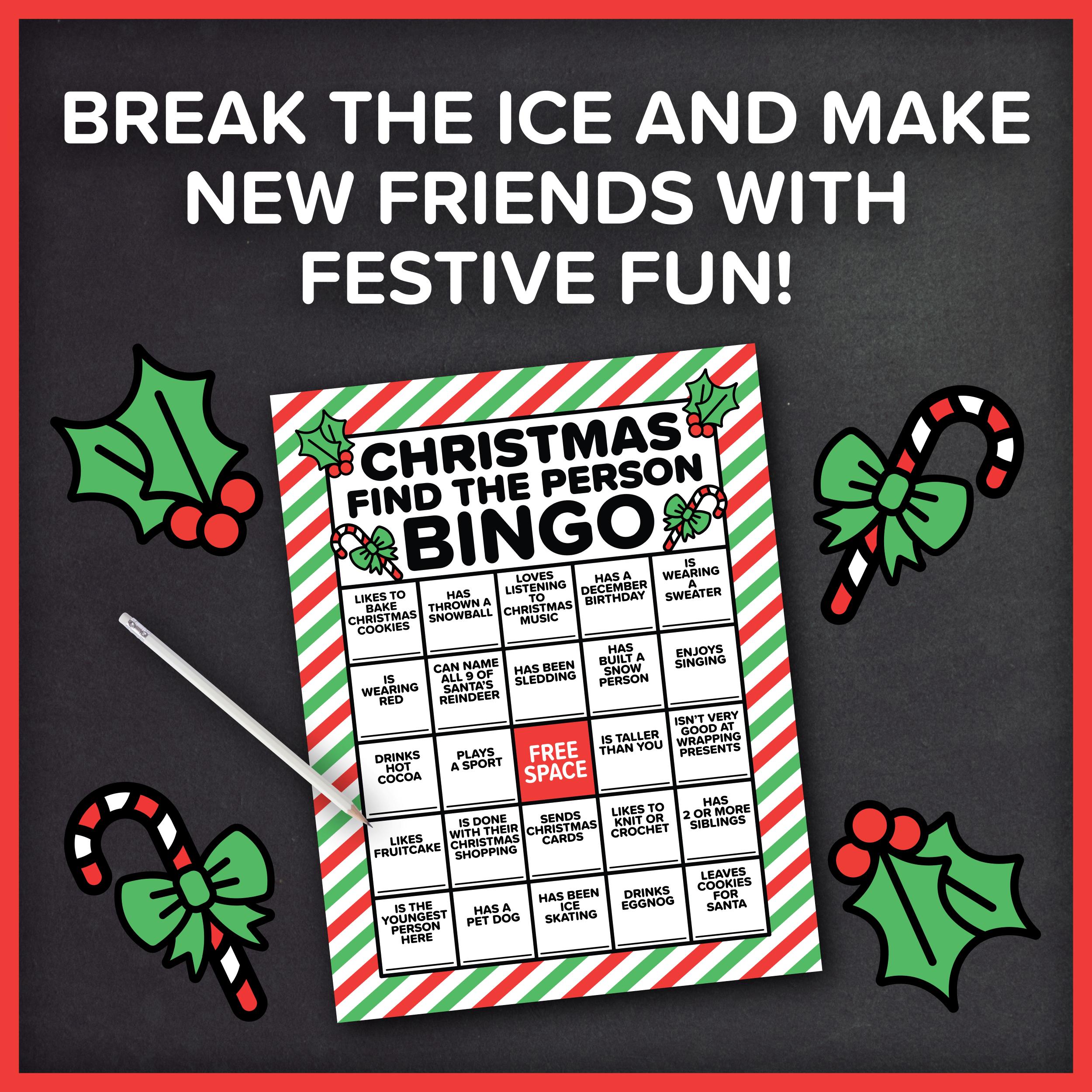 50 Christmas Find the Person Bingo Cards Printable | Holiday Bingo Get ...