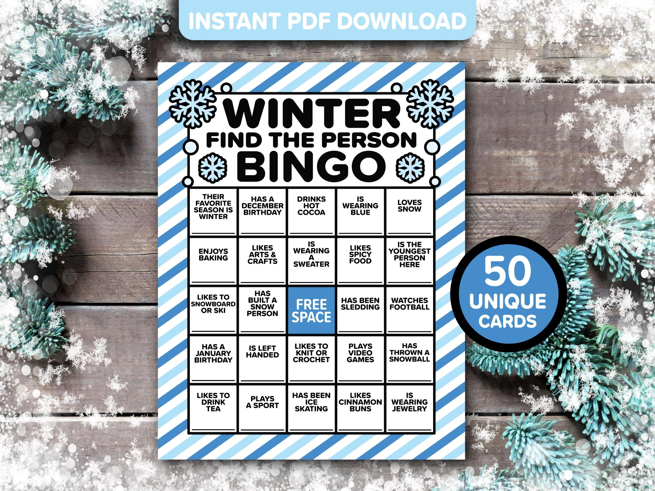 50 Winter Find the Person Bingo Cards Printable | Bingo Get to Know You ...