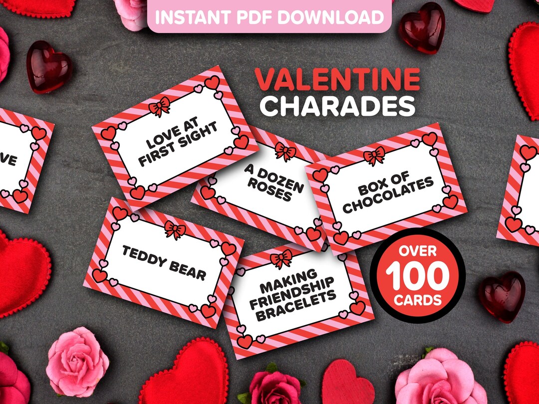 Valentine Charades Game Printable | 112 Valentine’s Day Charades Cards ...