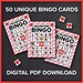 50 Valentine Bingo Cards Printable Valentines Day Bingo Game Digital ...