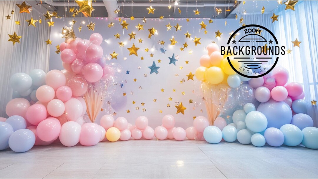 Virtual Backdrops for Pastel Kids Birthday Stars Balloons, Backgrounds ...