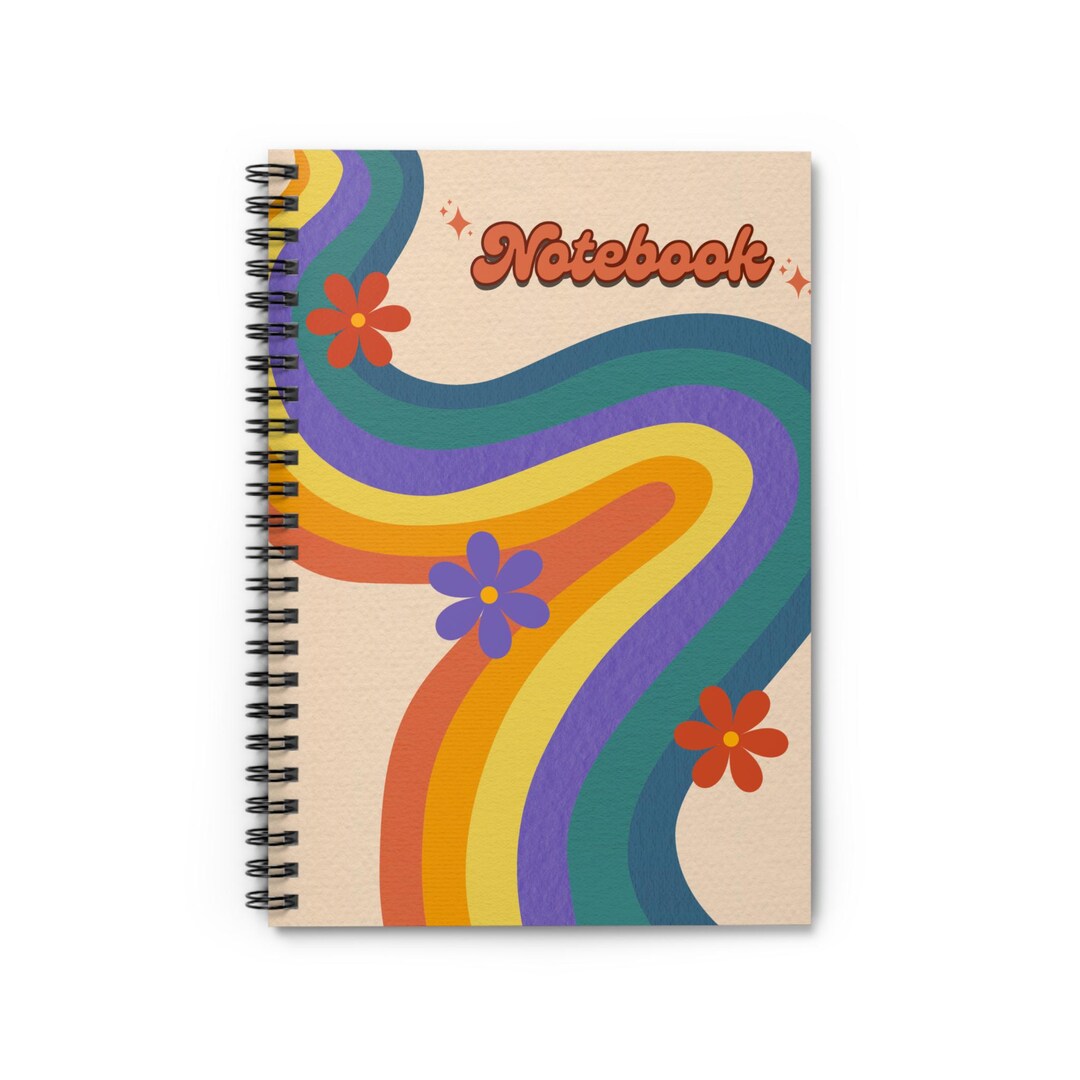 Retro Rainbow Notebook Groovy 70s Inspired Notebook Design With Ruled ...
