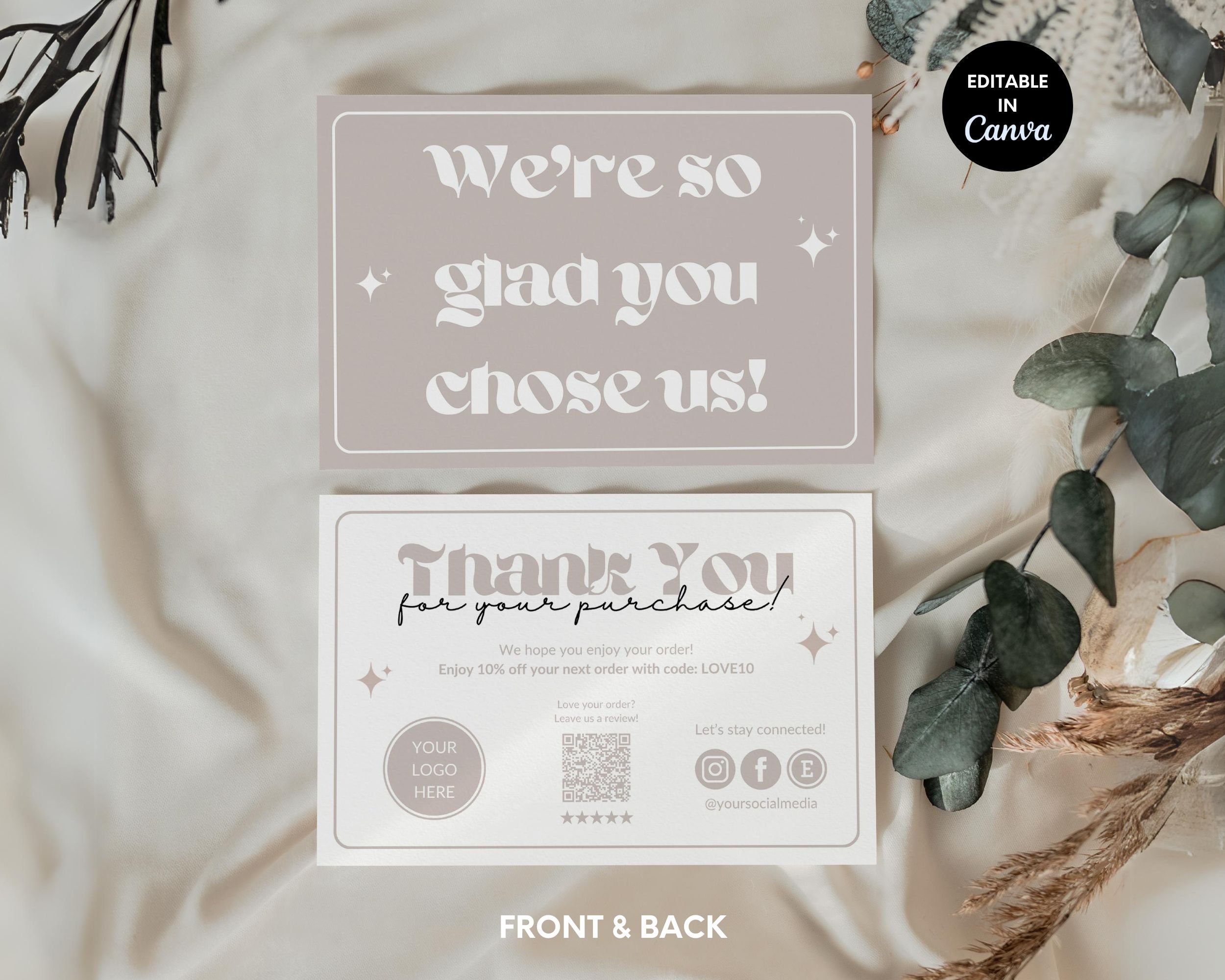 Editable Thank You Card, Thank You Card Template for Small Business ...
