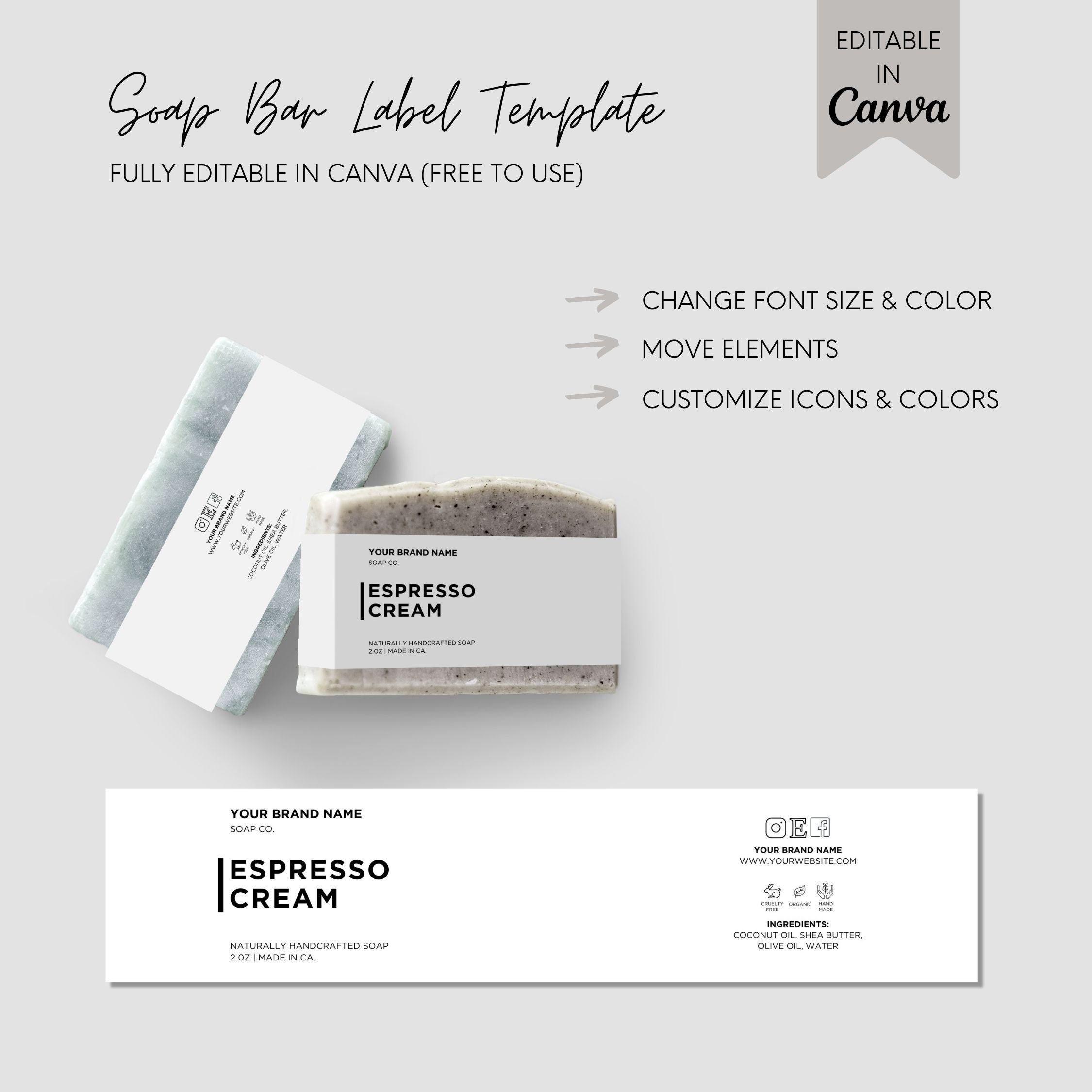 Minimal Soap Label Template Minimalist Soap Bar Label Canva Printable ...