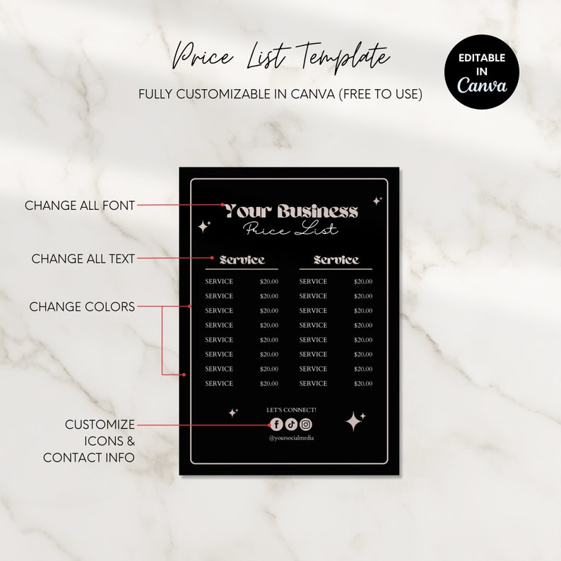 Price List Template, Editable Price List for Small Business, Canva ...