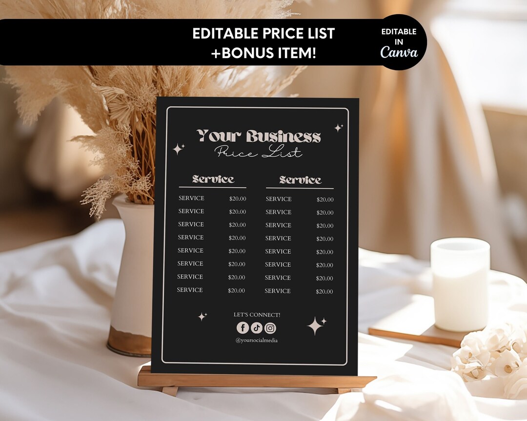 Price List Template, Editable Price List for Small Business, Canva ...