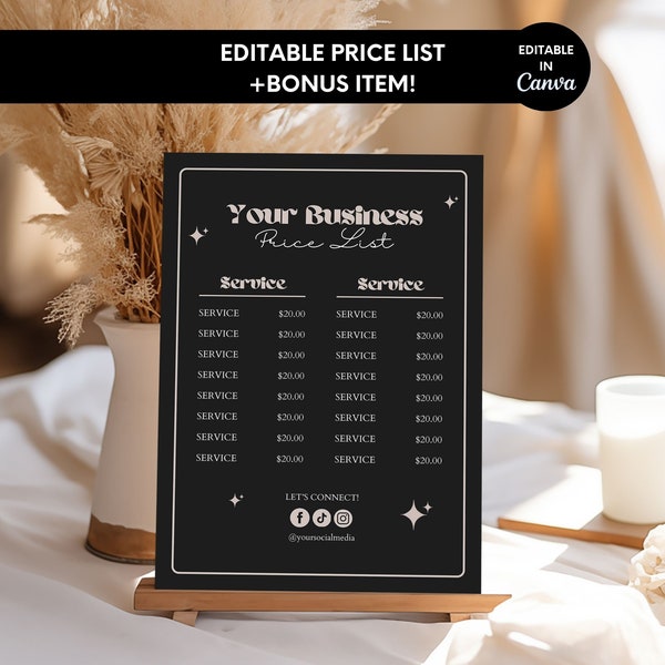 Price List Template, Editable Price List for Small Business, Canva ...