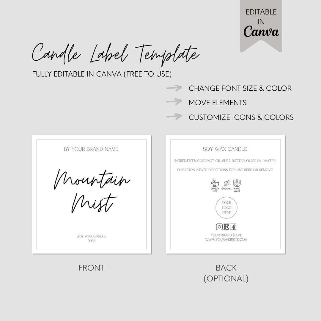 Editable Candle Label Template Canva, Printable Labels Template, Custom ...