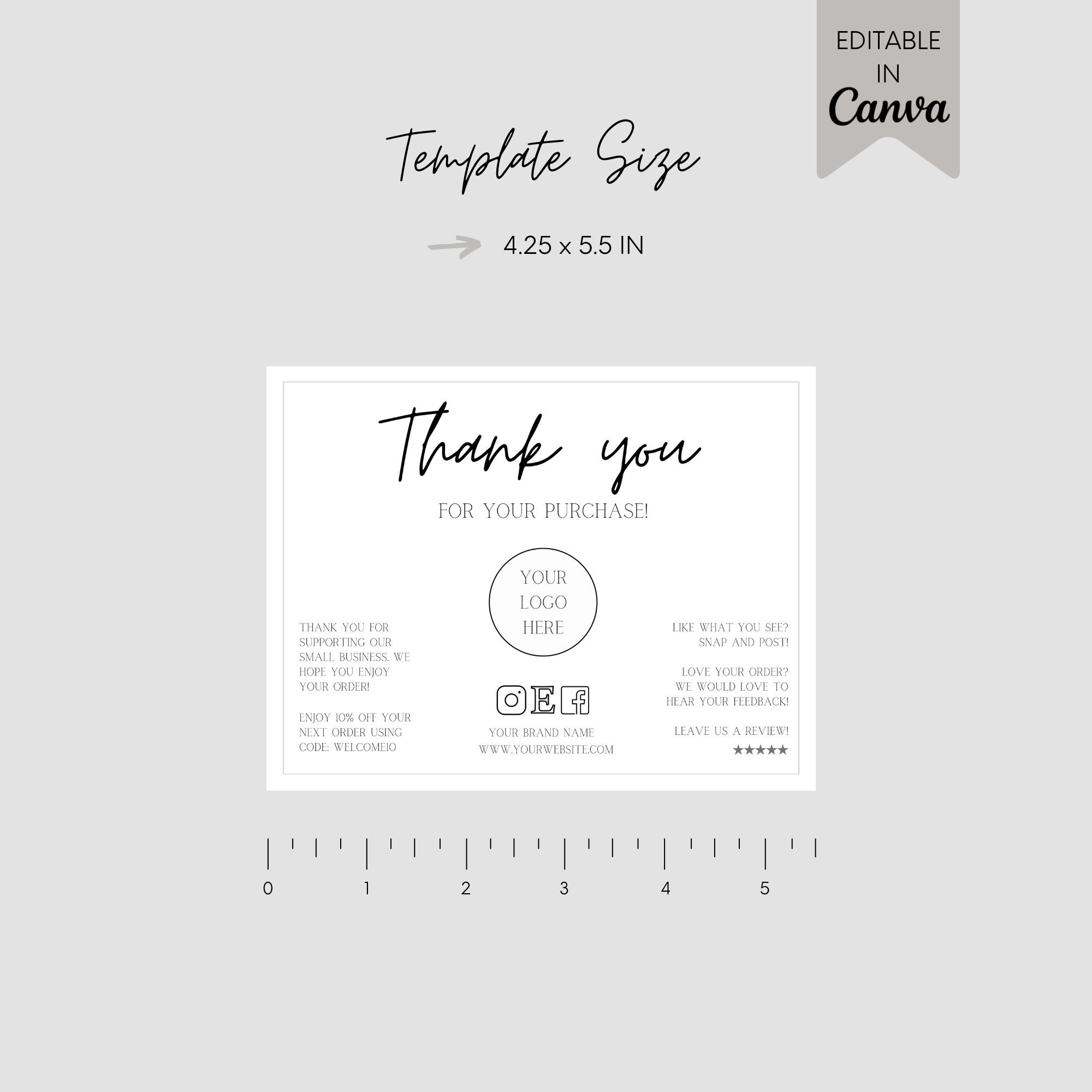 Editable Canva Thank You Card Business Thank You Insert Card Customer ...