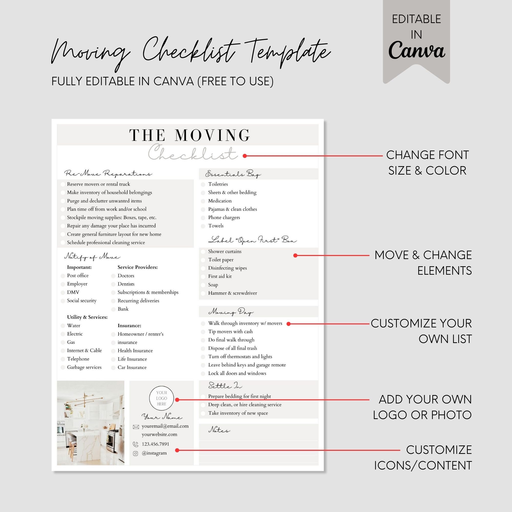 Real Estate Template, Real Estate Moving Checklist, Realtor Moving ...