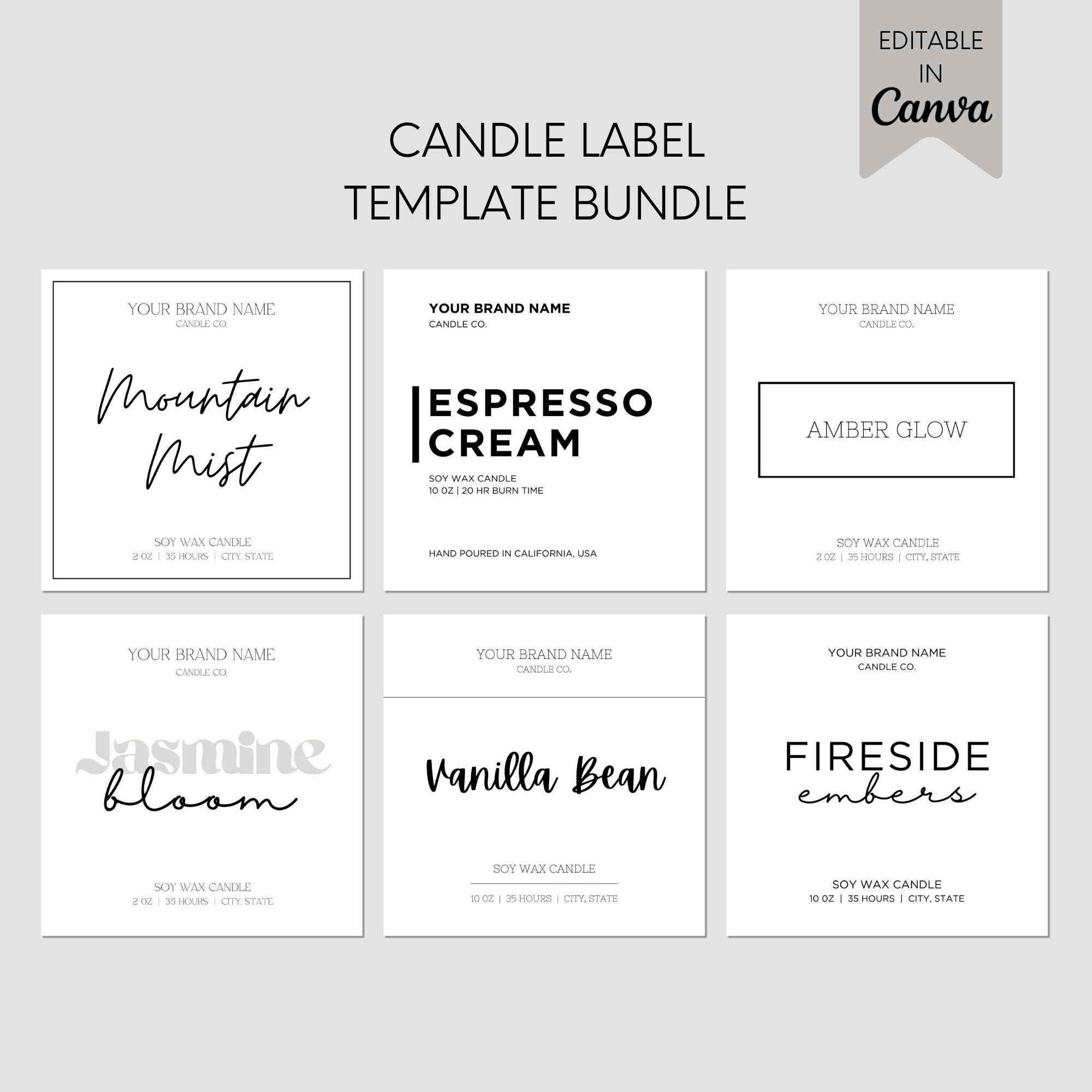 Editable Candle Label Bundle, Canva Label Template for Candle Business ...