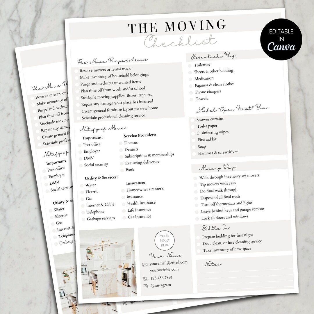 Real Estate Template, Real Estate Moving Checklist, Realtor Moving ...