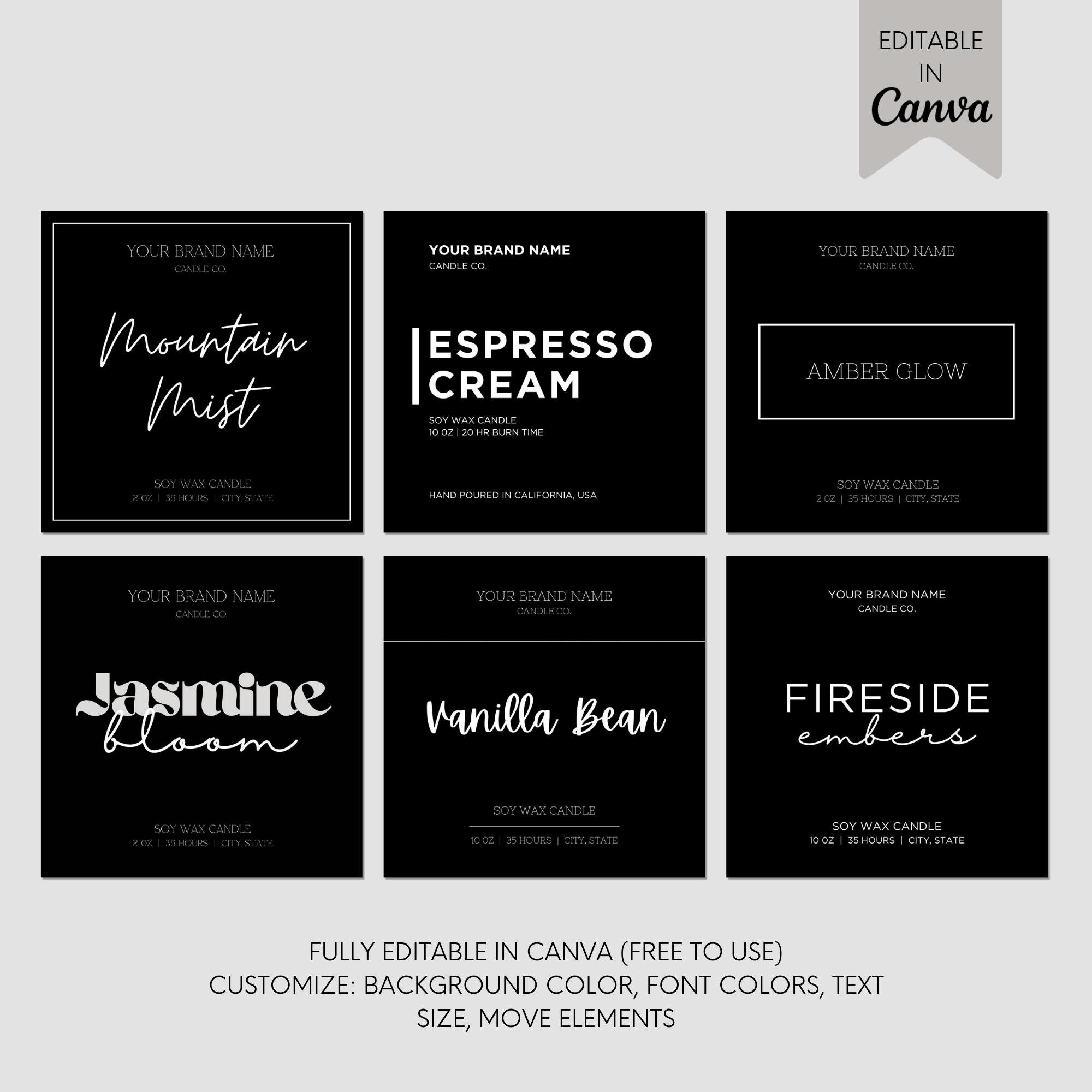 Editable Candle Label Bundle, Canva Label Template for Candle Business ...