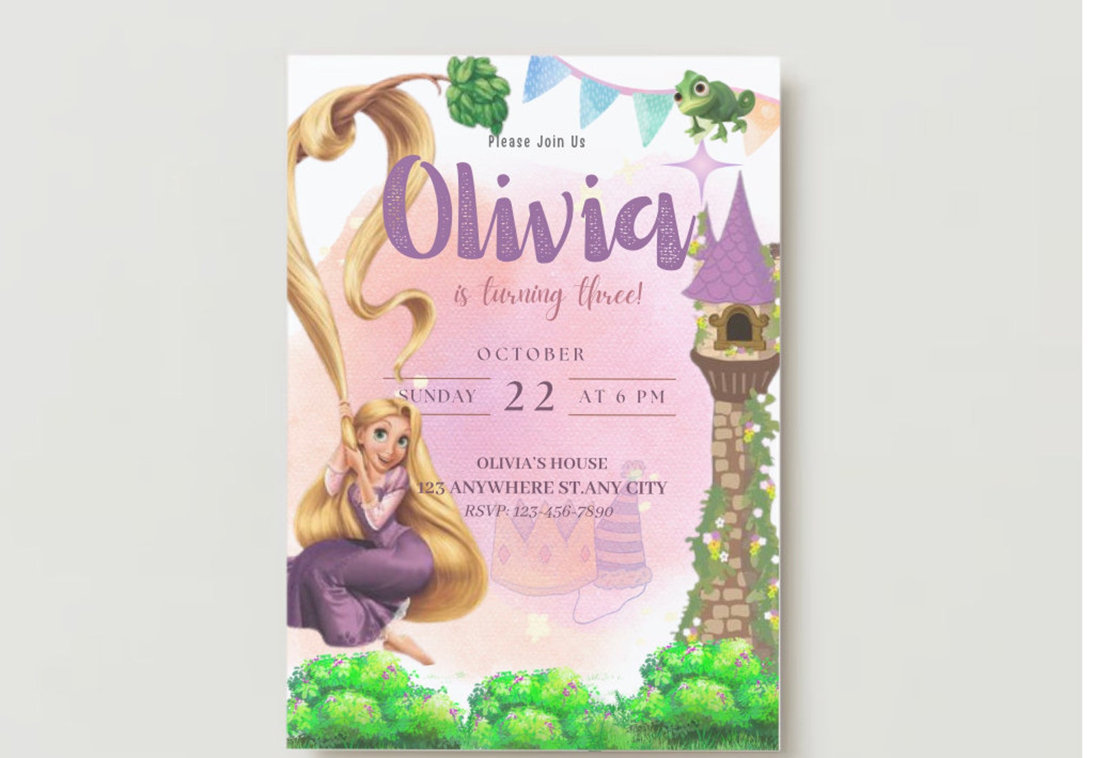 Editable Rapunzel Birthday Invitation, Princess Birthday Invitation ...