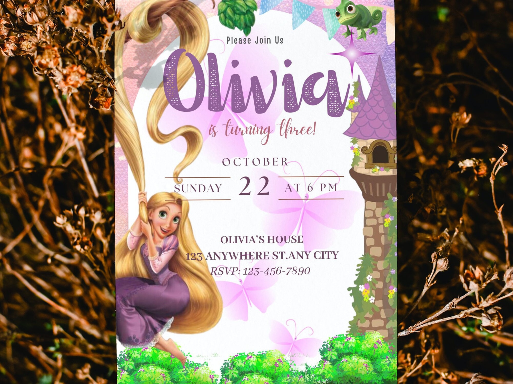 Editable Rapunzel Birthday Invitation, Princess Birthday Invitation ...