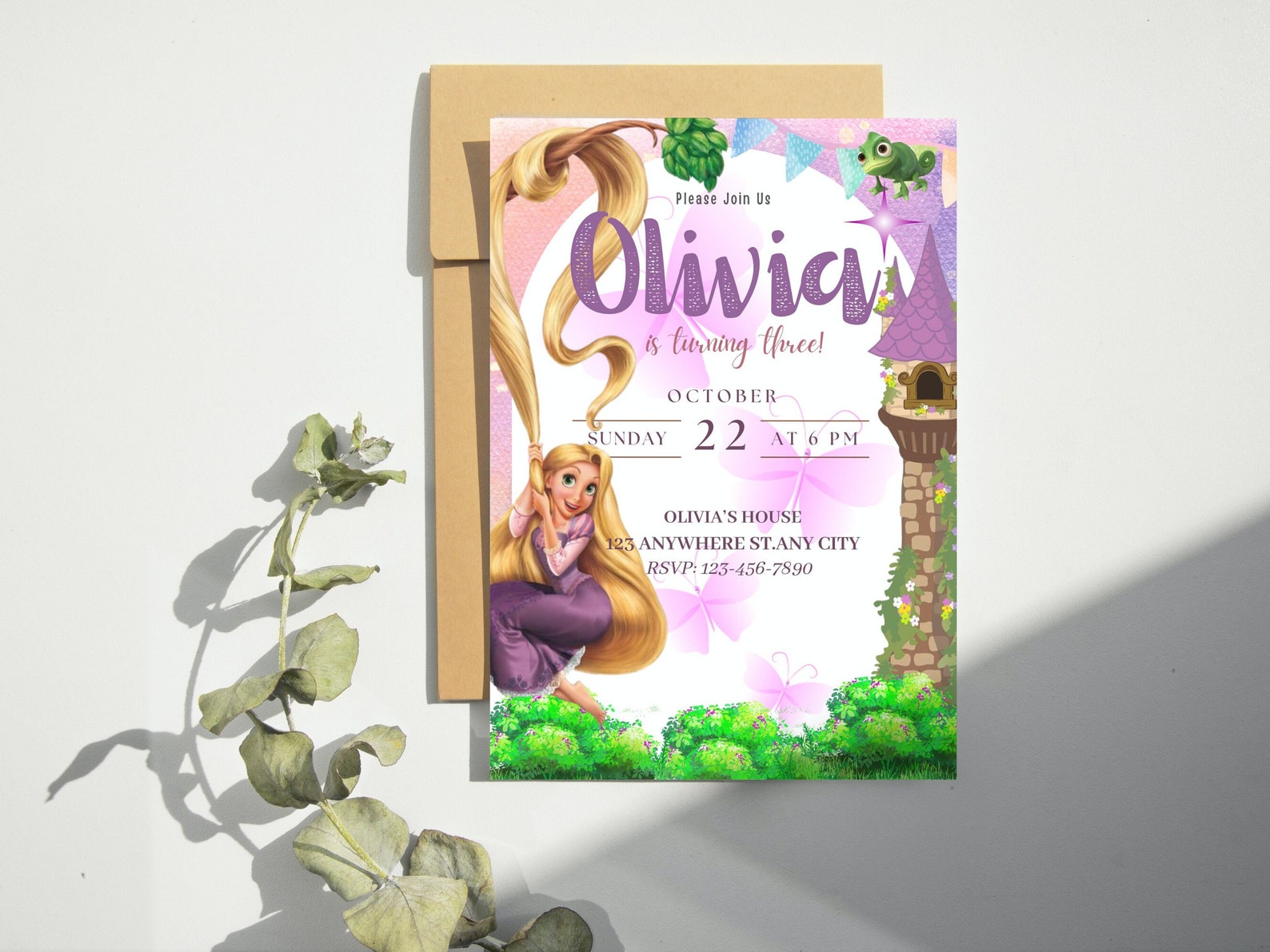 Editable Rapunzel Birthday Invitation, Princess Birthday Invitation ...