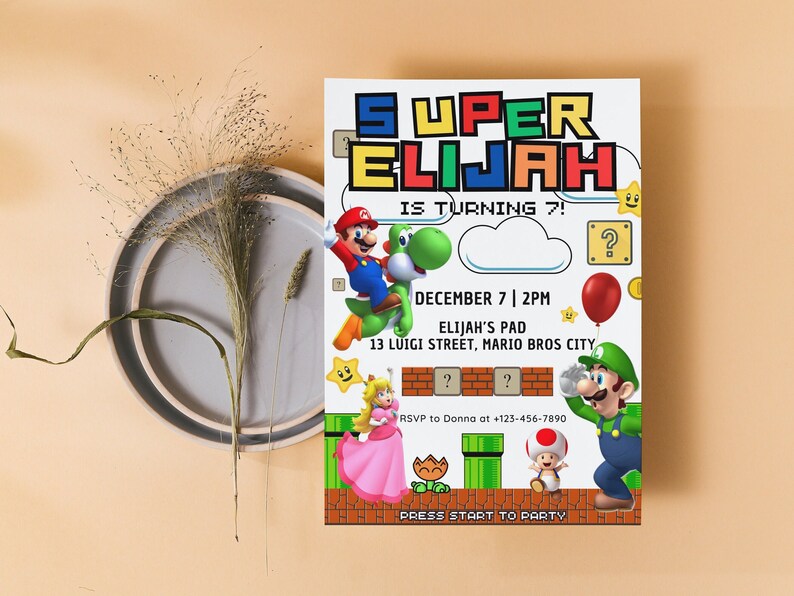 Editable Super Mario Birthday Invitation Super Mario Bros - Etsy