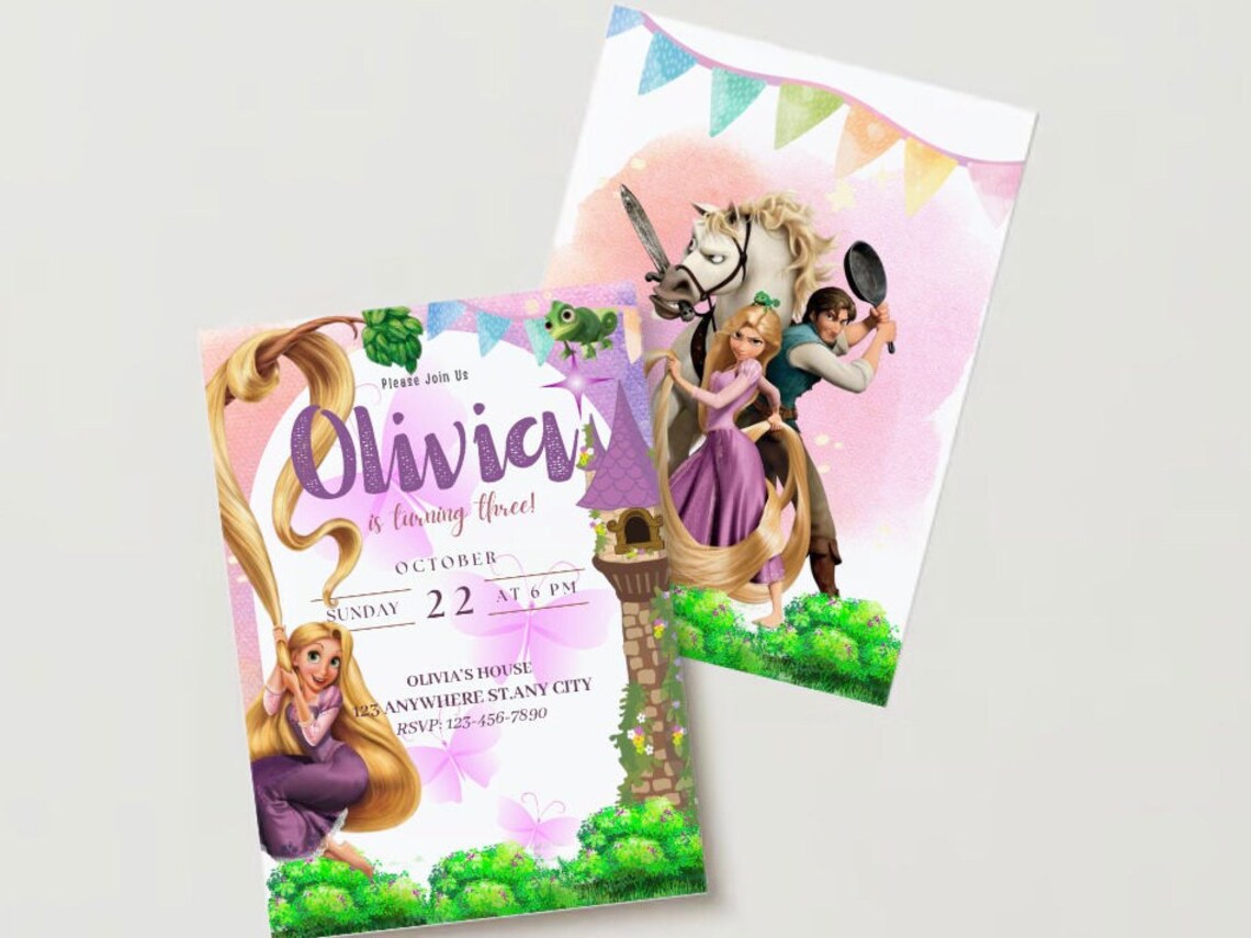 Editable Rapunzel Birthday Invitation, Princess Birthday Invitation ...