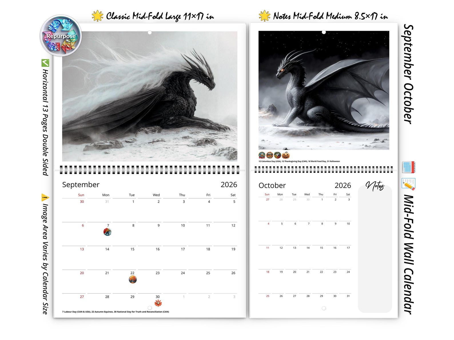 2026 Dragon Dark Wall Calendar by Kaleidoscope Artisan – Mystical ...
