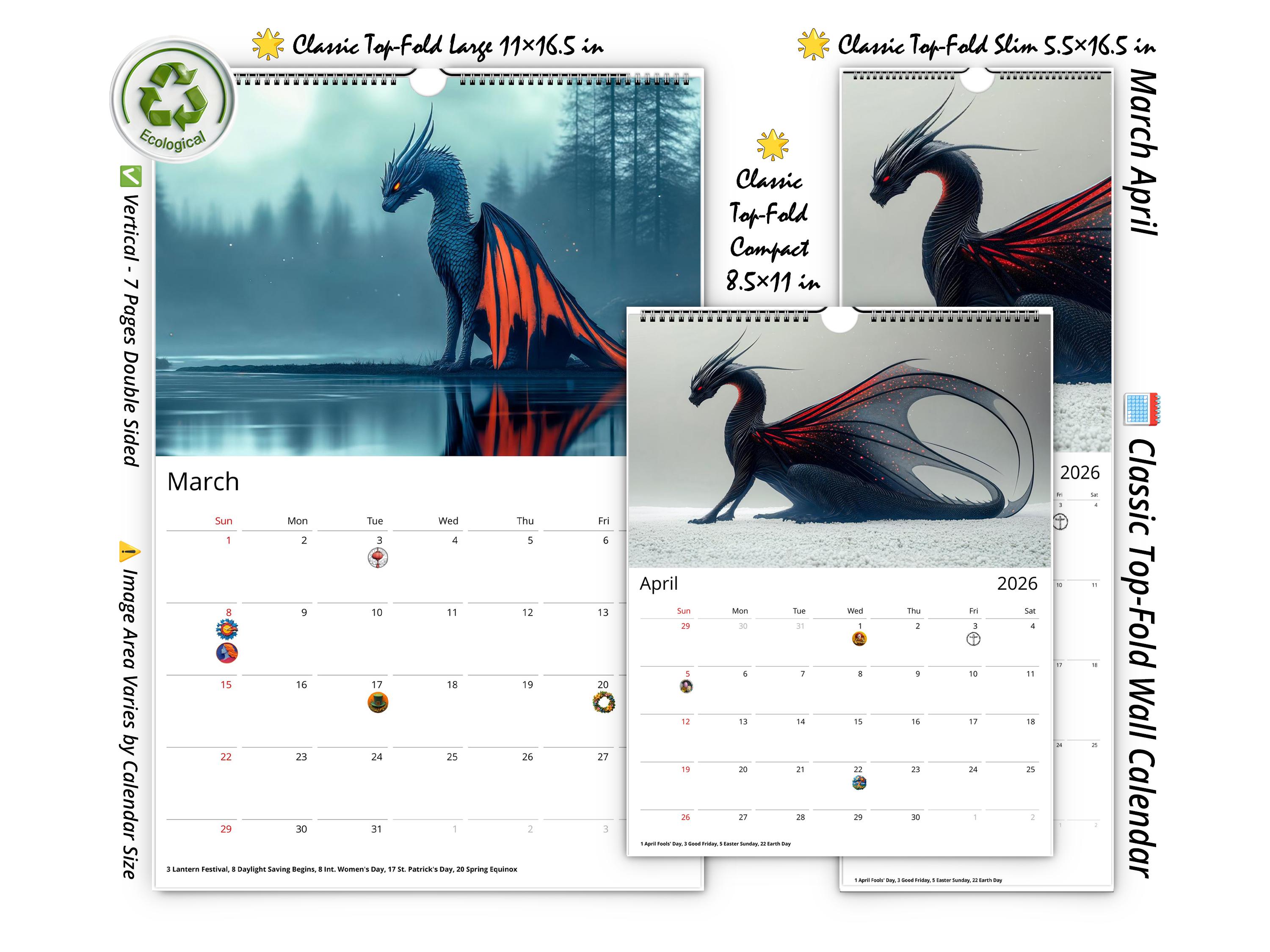 2026 Dragon Dark Wall Calendar by Kaleidoscope Artisan – Mystical ...