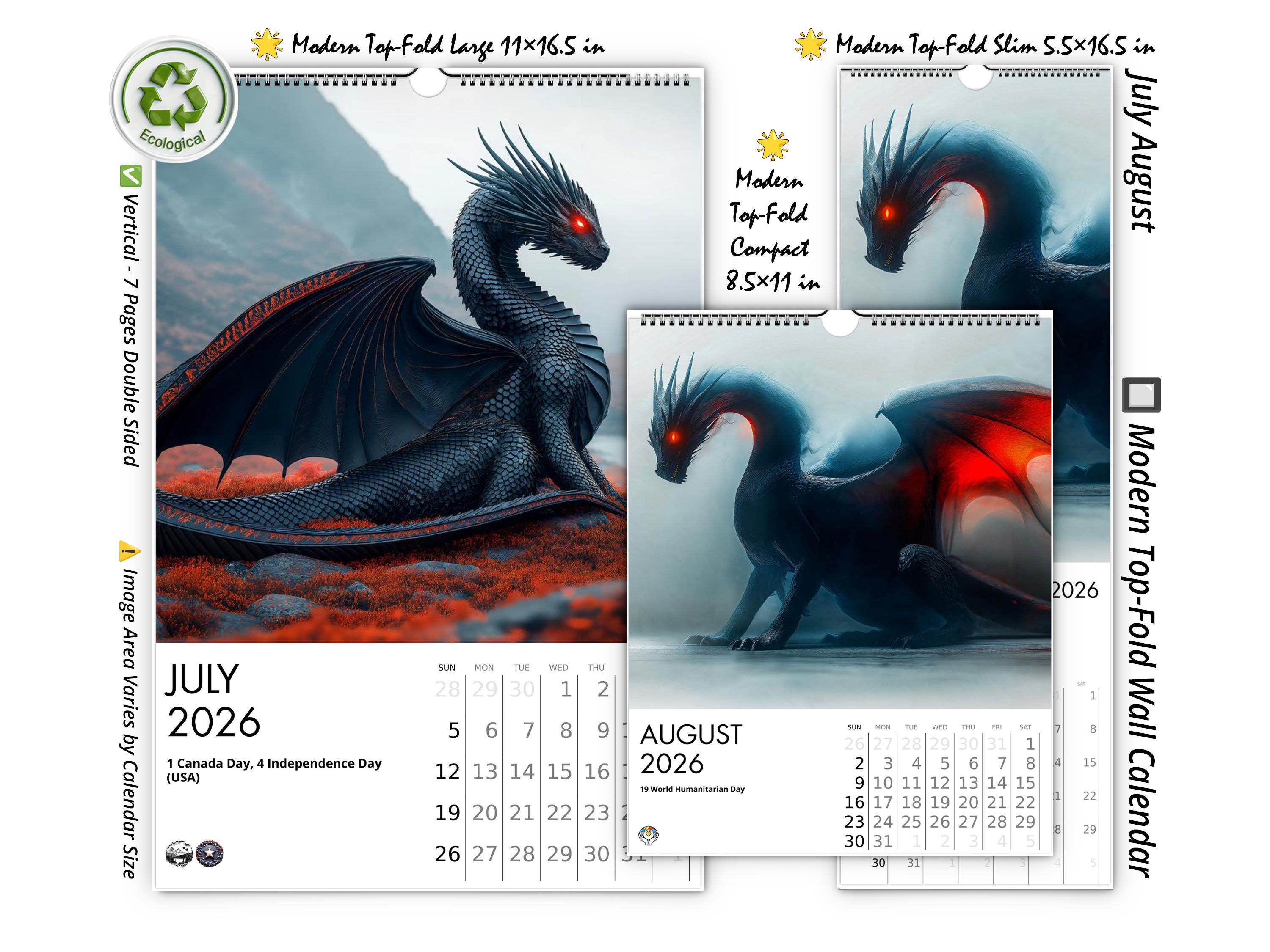 2026 Dragon Dark Wall Calendar by Kaleidoscope Artisan – Mystical ...