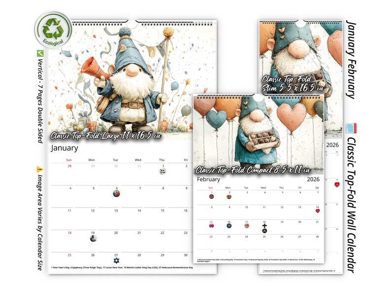 2026 Gnome Holidays Wall Calendar by Kaleidoscope Artisan – Joy & Magic ...